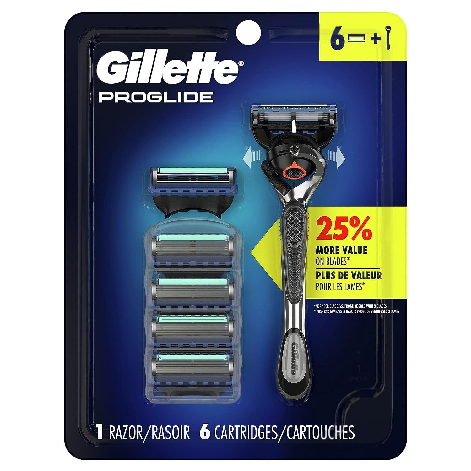 Gillette ProGlide Mens Razor, Includes 1 Handle, 6 Blade Refills ...
