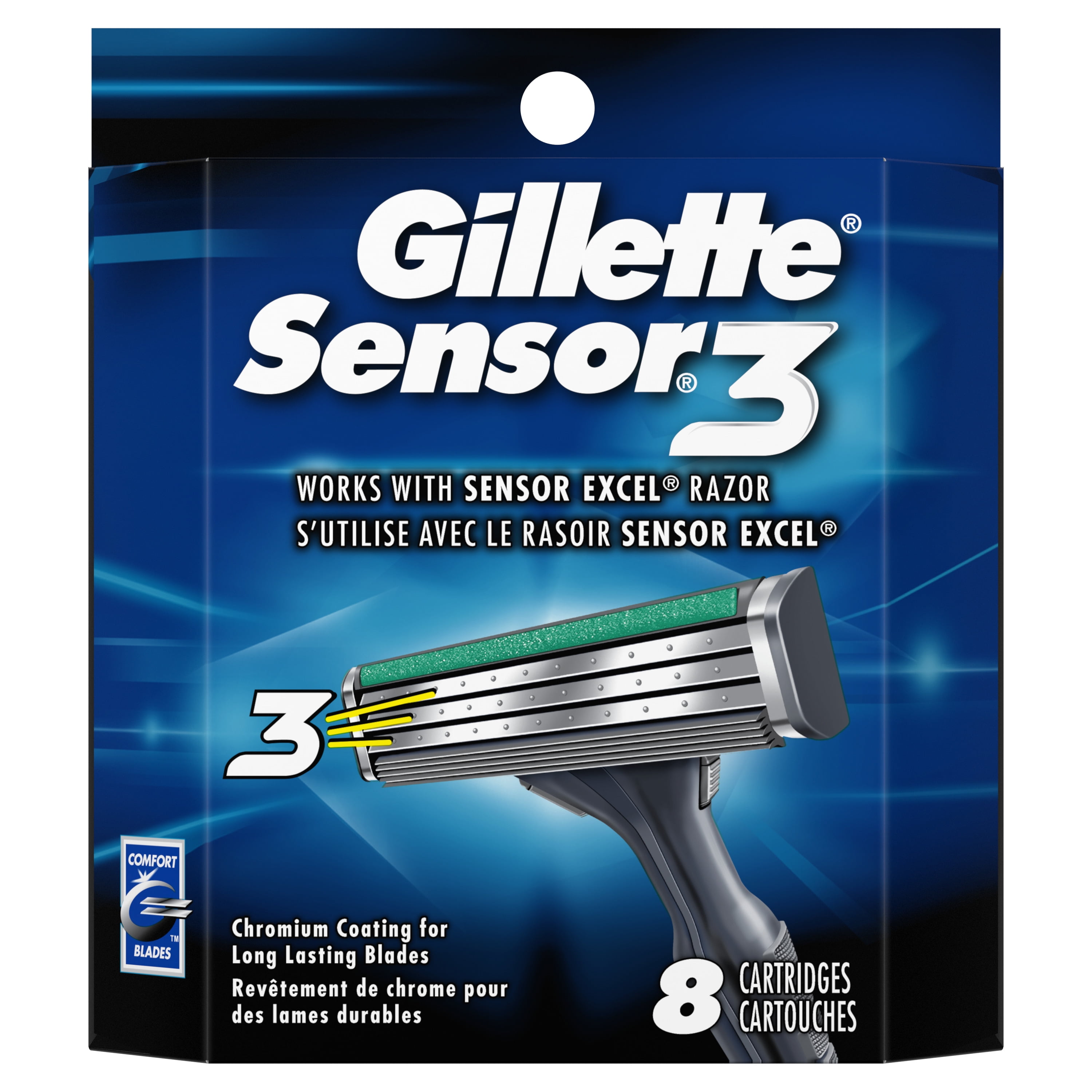 Gillette Sensor3 Razor Blade Refills for Men, 8 Count - Pivoting Head ...