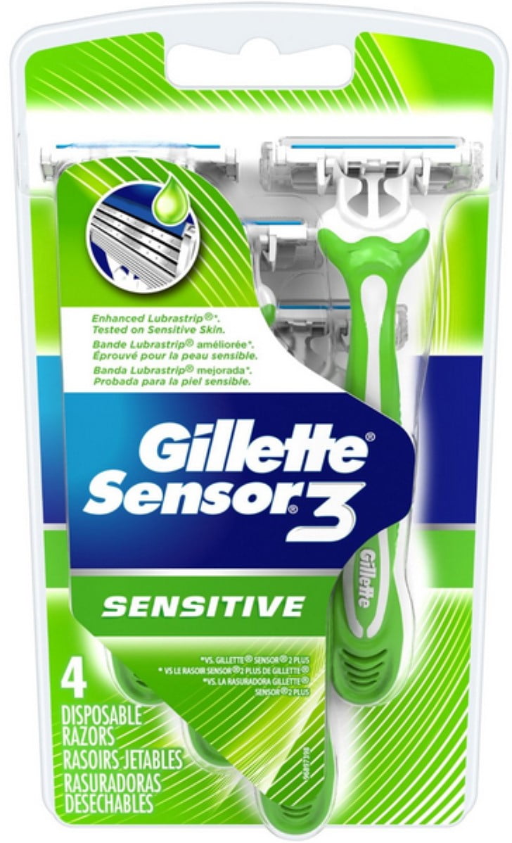 Gillette Sensor 3, Glide Sensitive Shave Disposable Razors, Men's 4 ...