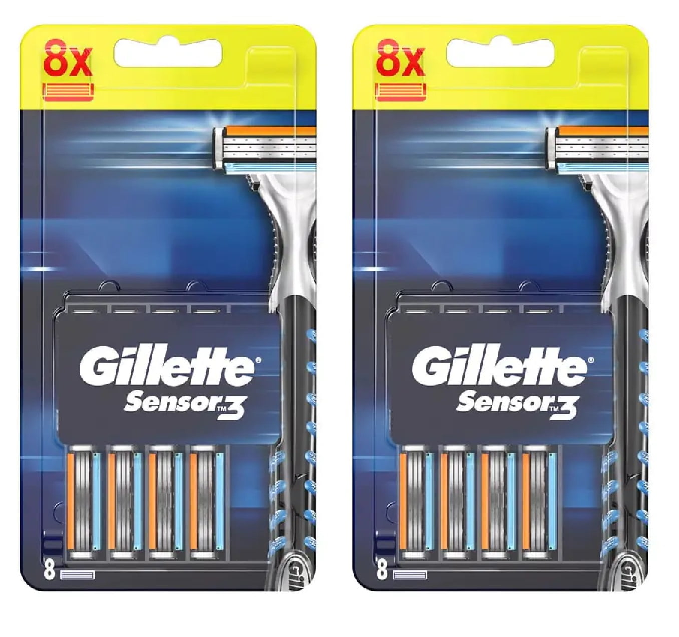 Gillette Sensor 3 Disposable Razor, Three Spring Mounted Blades, 8 ...