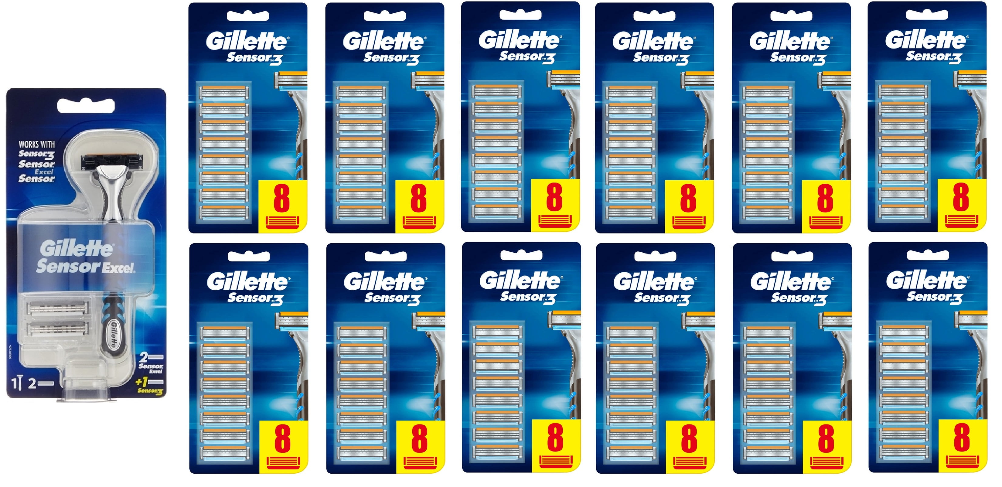 Gillette Sensor 3 Refill Razor Blade Catridges, 8 count + Gillette ...