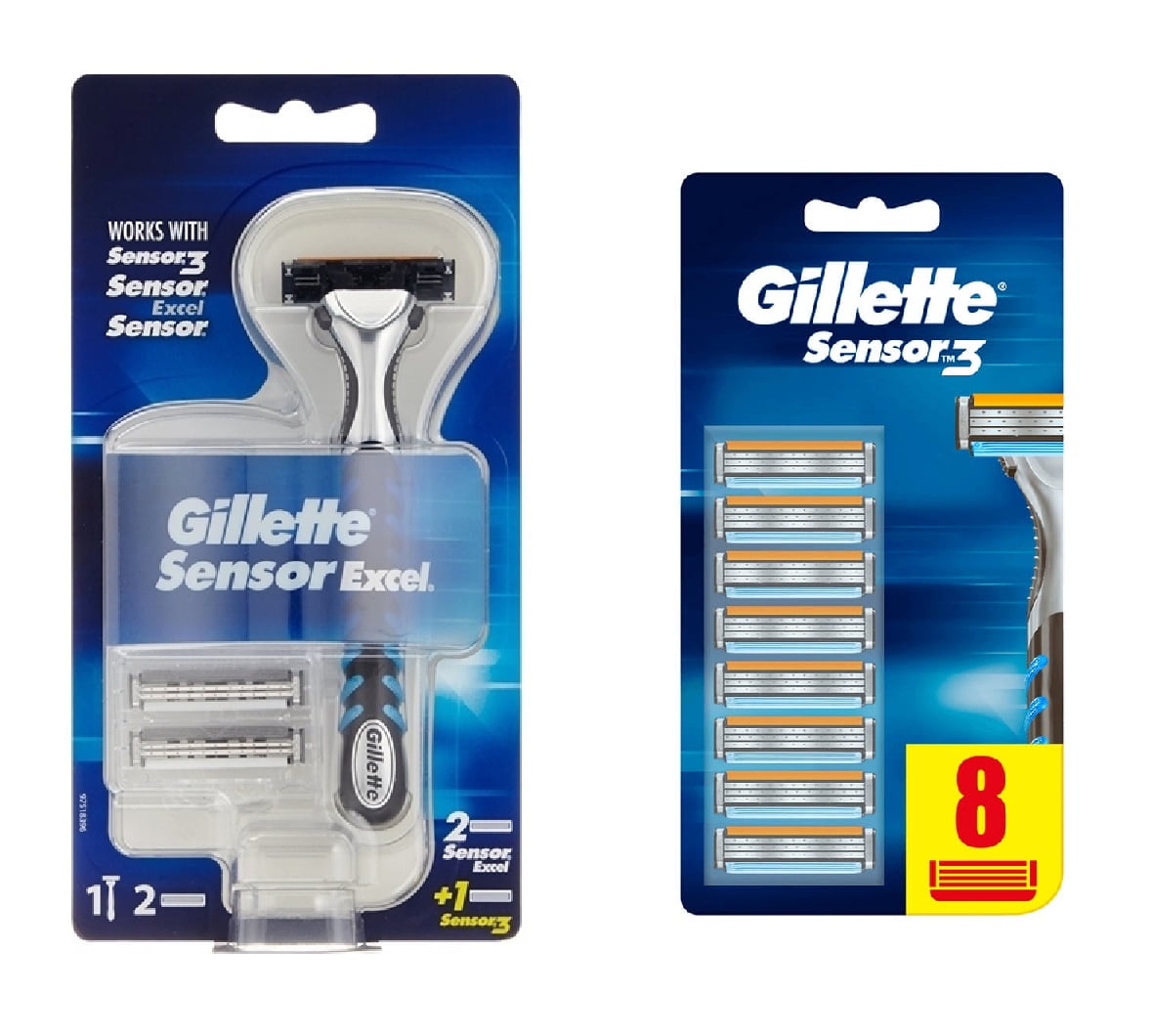 Gillette Sensor 3 Refill Razor Blade Catridges, 8 count + Gillette ...