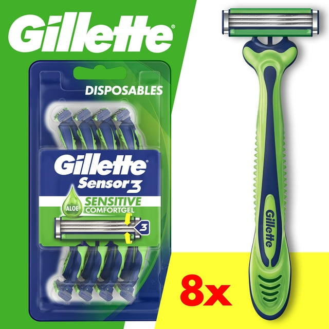Gillette Sensor 3 Sensitive Men 3 Blade Disposable Razor,8 count ...