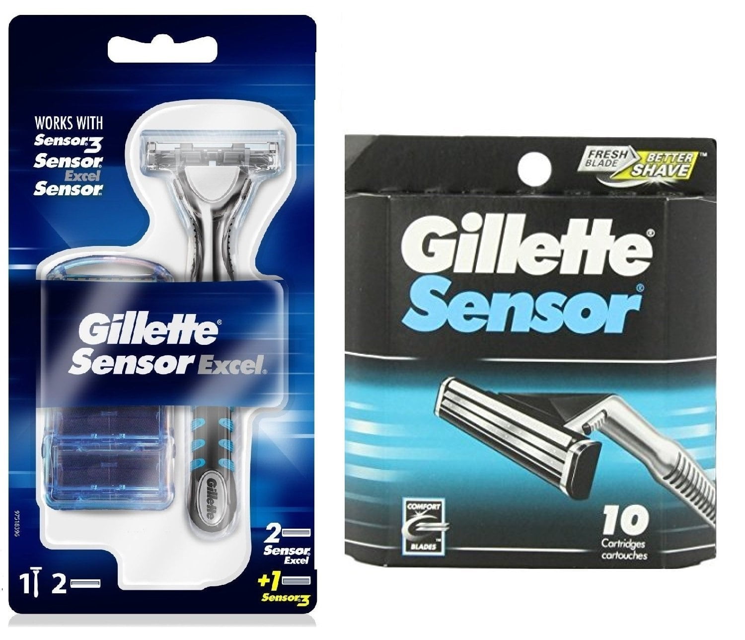 Gillette Sensor Excel Razor with 3 Glide Cartridges and 10 Ct. Sensor ...