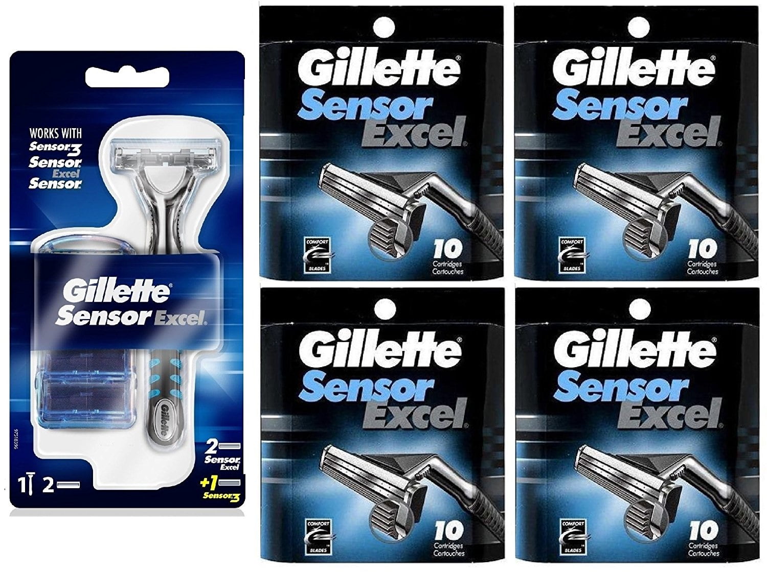 Gillette Sensor Excel Razor w/ 3 Cartridges + Gillette Sensor Excel 10 ...