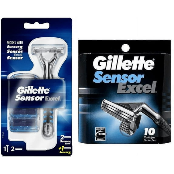 Gillette Sensor Excel Razor with 3 Replaceable Cartridges and 10 Count ...