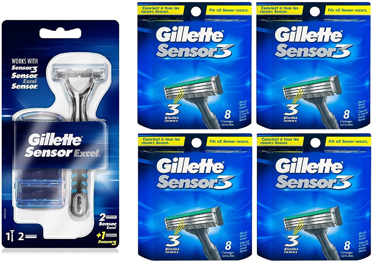 Gillette Sensor Excel Razor w/ 3 Cartridges + Gillette Sensor3 8 Ct ...