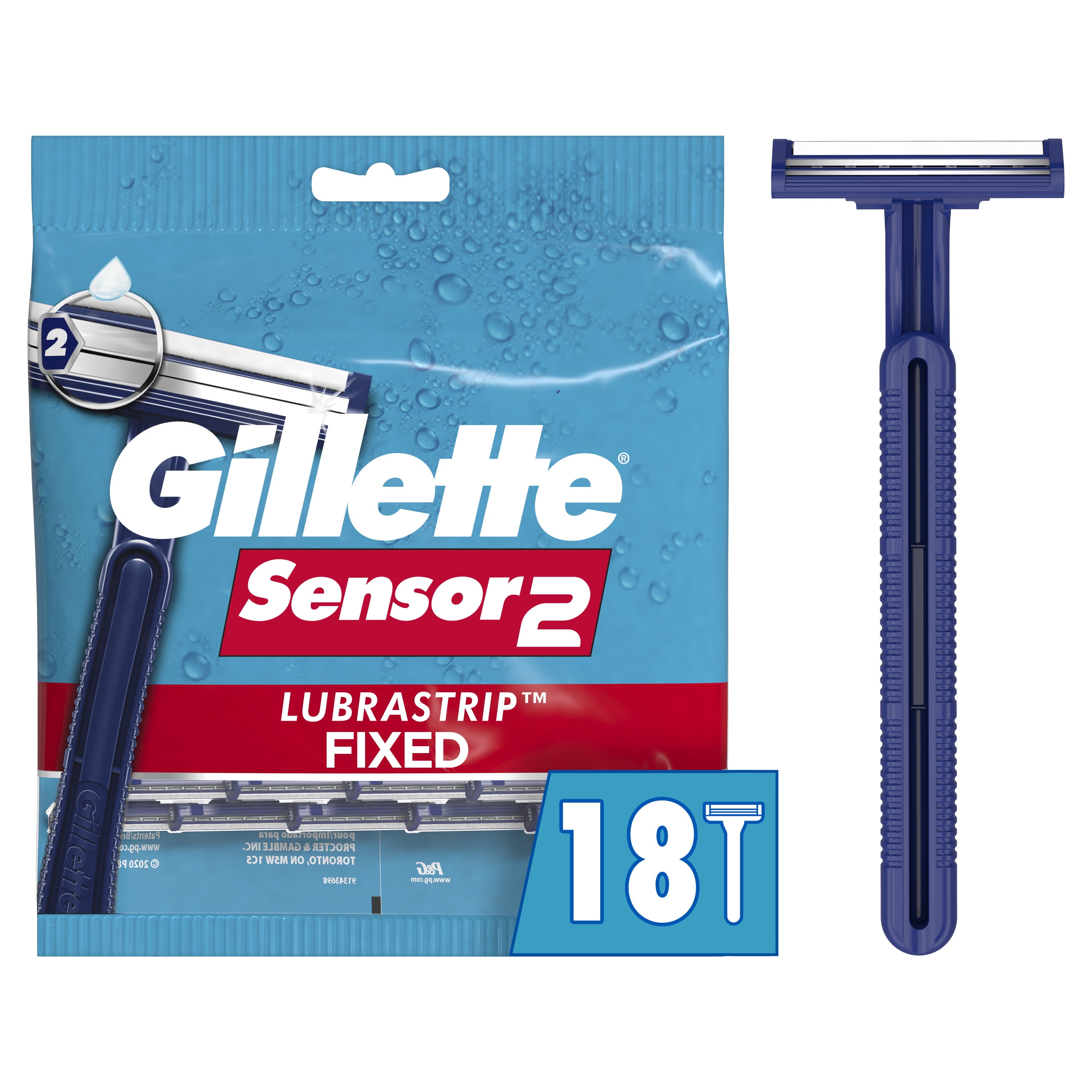 Gillette Sensor2 Fixed Head Men's Disposable Razors, Blue, 18 Count ...