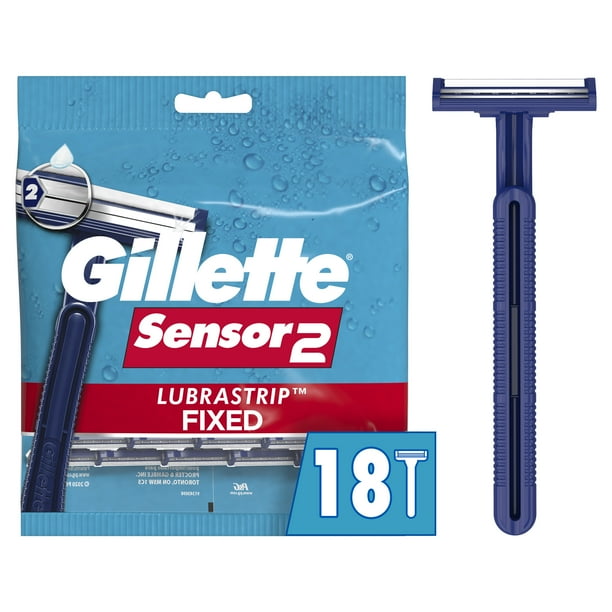 Gillette Sensor2 Fixed Head Men's Disposable Razors, Blue, 18 Count ...