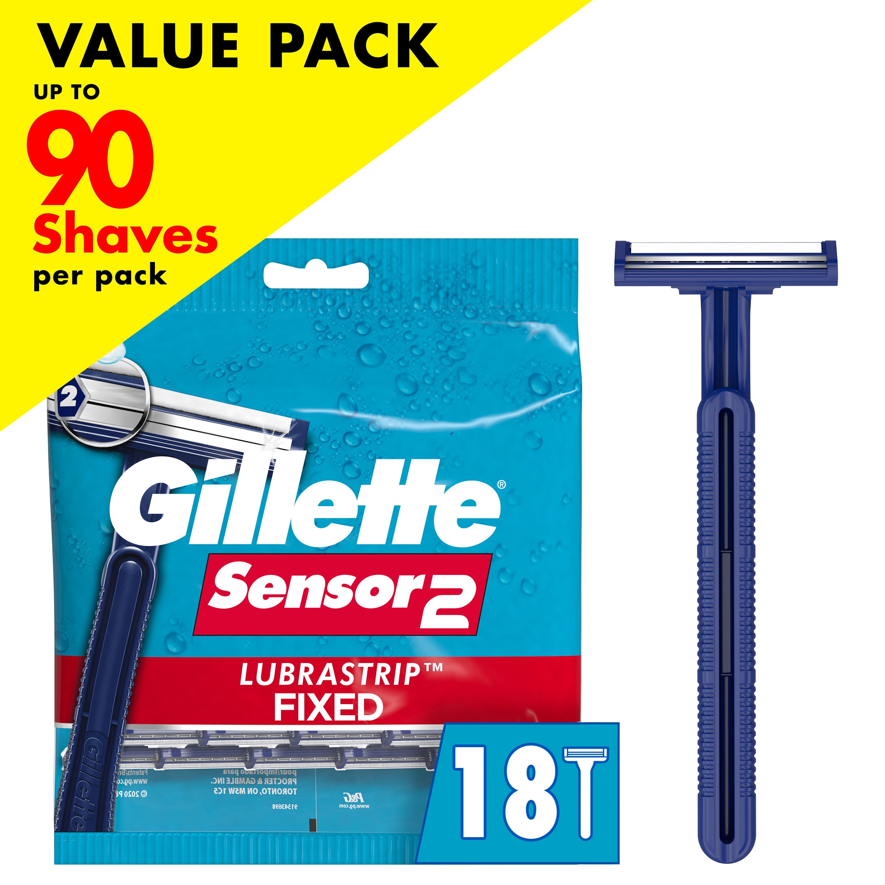 Gillette Sensor2 Fixed Head Men's Disposable Razors, Blue, 18 Count ...