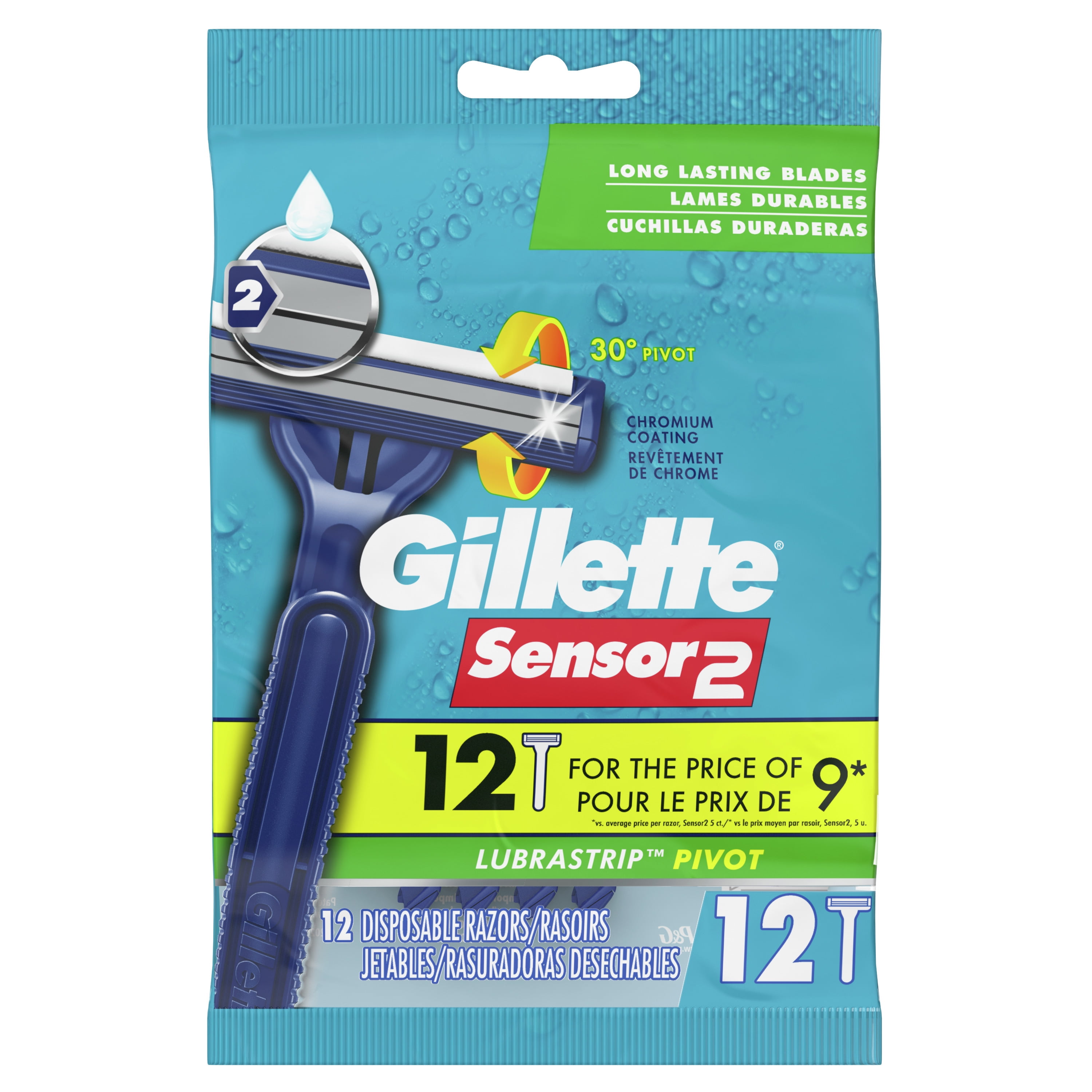 Gillette Sensor2 Pivoting Head Men's Disposable Razors, Blue, 12 Count ...