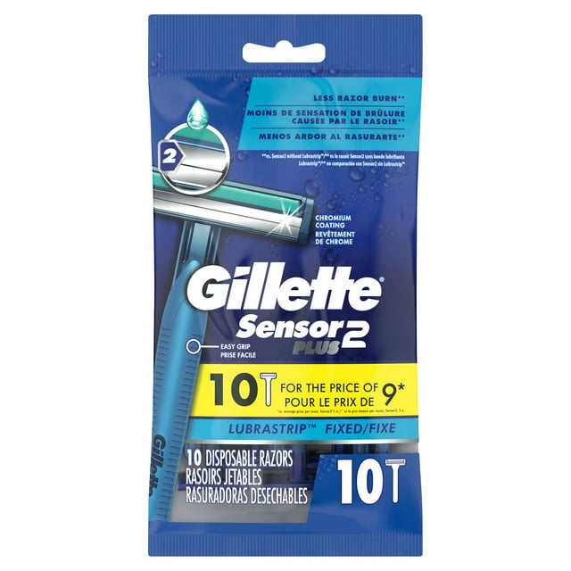 Gillette Sensor2 Plus Men's Disposable Razors with Fixed Heads, 10 ...