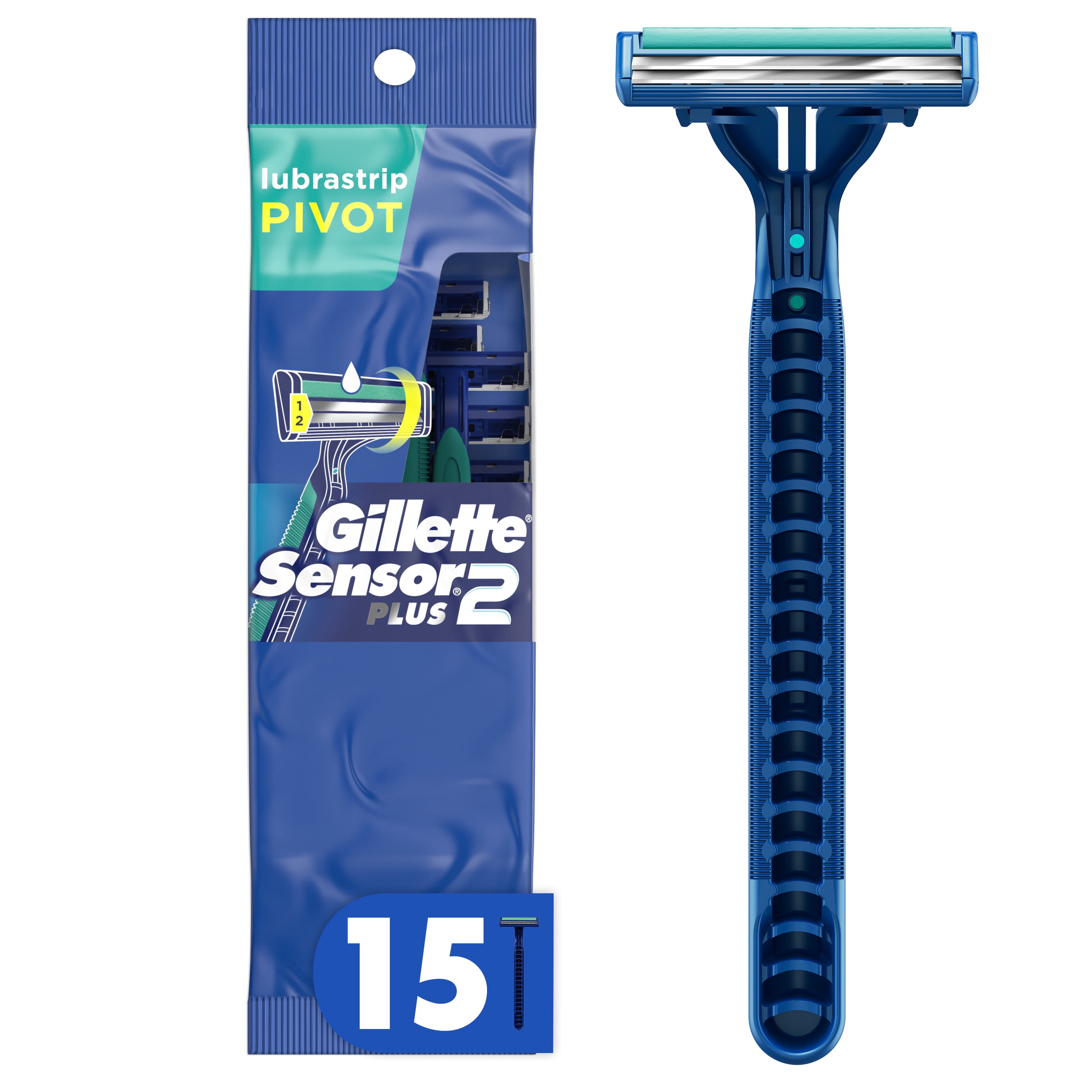 Gillette Sensor2 Plus Pivoting Head Men's Disposable Razors, 15 Count ...