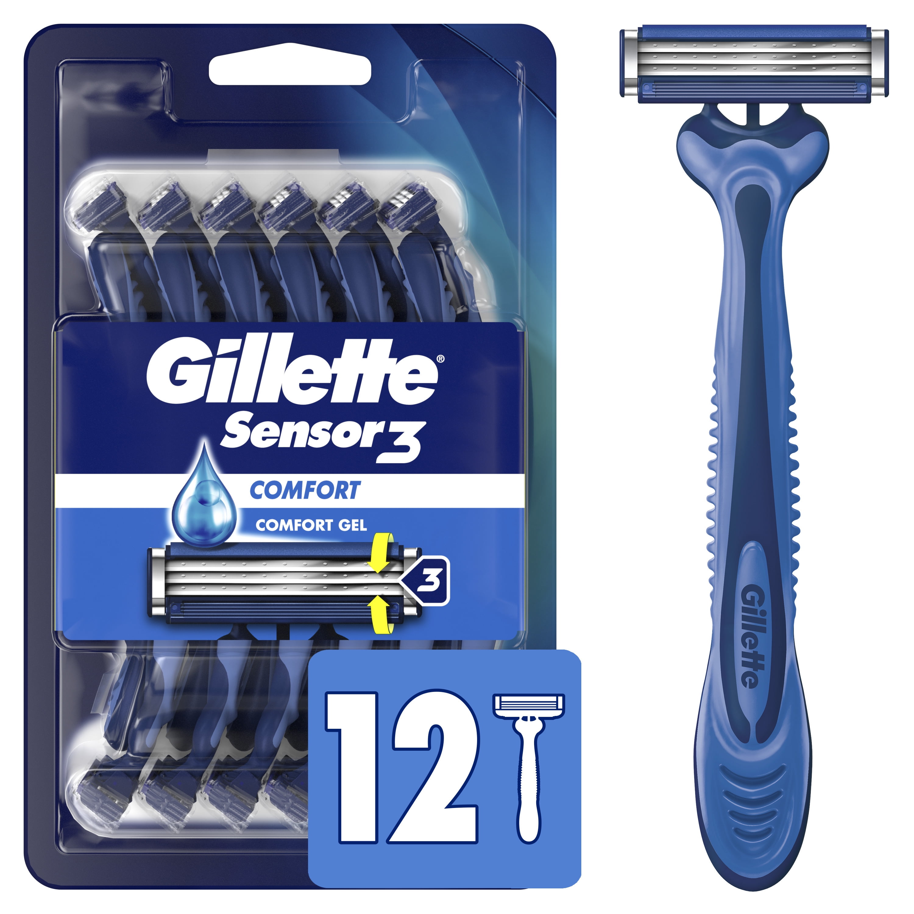 Gillette Sensor3 Comfort Men's Disposable Razors, 12 Razors - Walmart.com