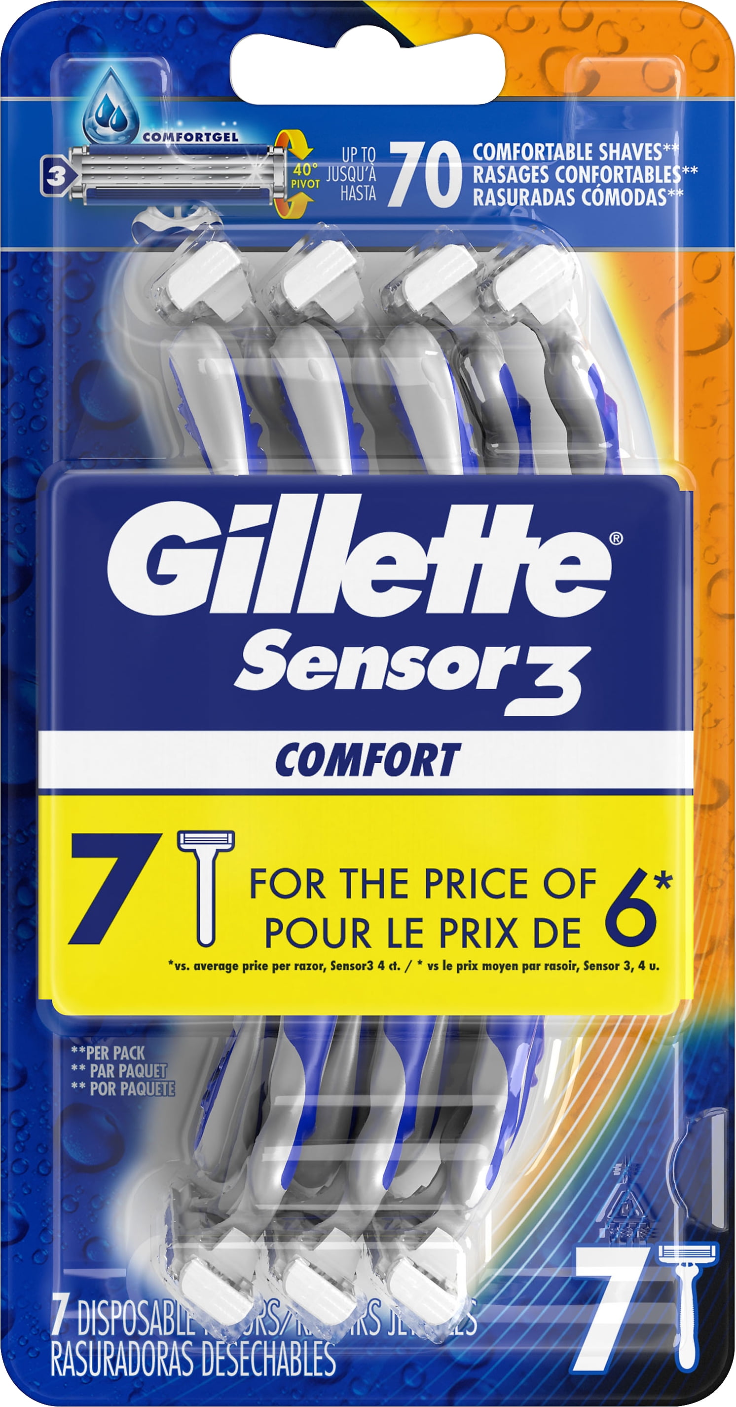 Gillette Sensor3 Comfort Mens Disposable Razors, 7 Count - Walmart.com