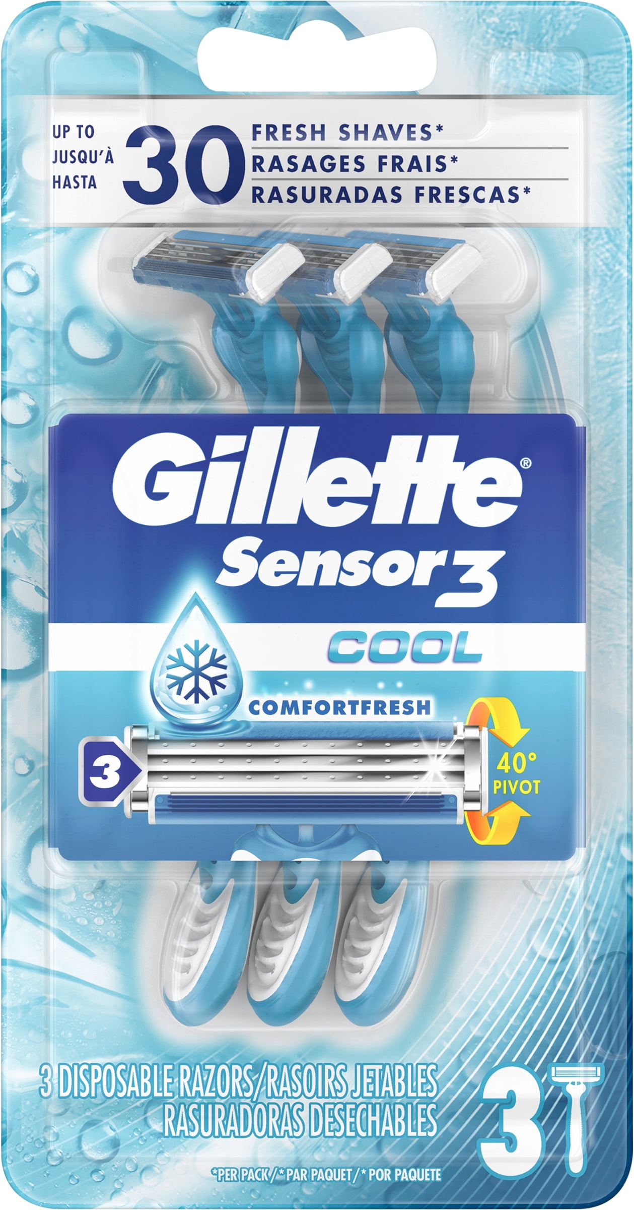 Gillette Sensor3 Cool Men's 3-Bladed Disposable Razor Pack of 3 ...