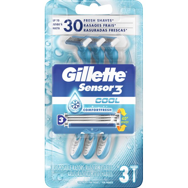 Gillette Sensor3 Cool Men's 3-Bladed Disposable Razor Pack of 3 ...