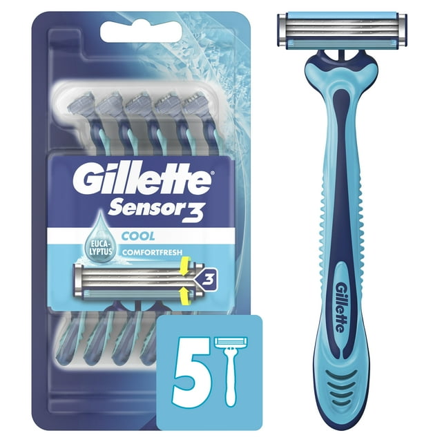 Gillette Sensor3 Cool Men's Disposable Razor, Blue, 5 Razors - Walmart.com
