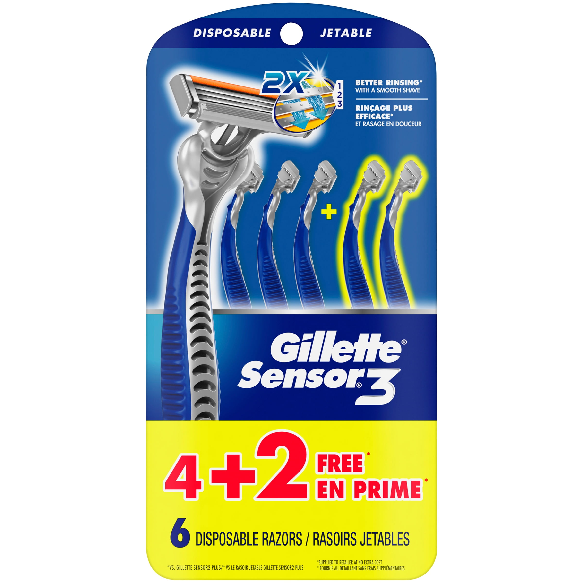 Gillette Sensor3 Men's Disposable Razors, 4 plus 2 Bonus Razors ...