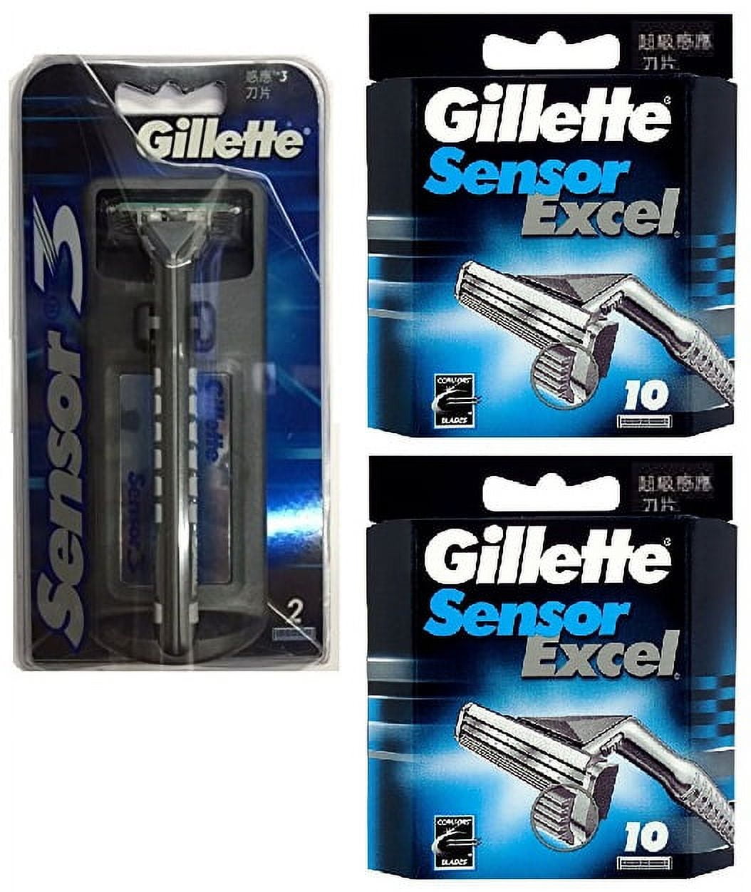 Gillette Sensor3 Razor Handle + Sensor Excel Refill Blades, 20 Count ...
