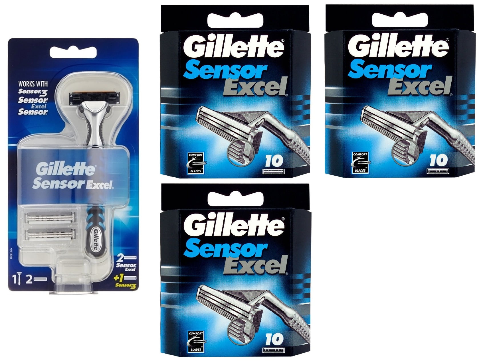 Gillette Sensor3 Razor Handle + Sensor Excel Refill Blades, 30 Count ...