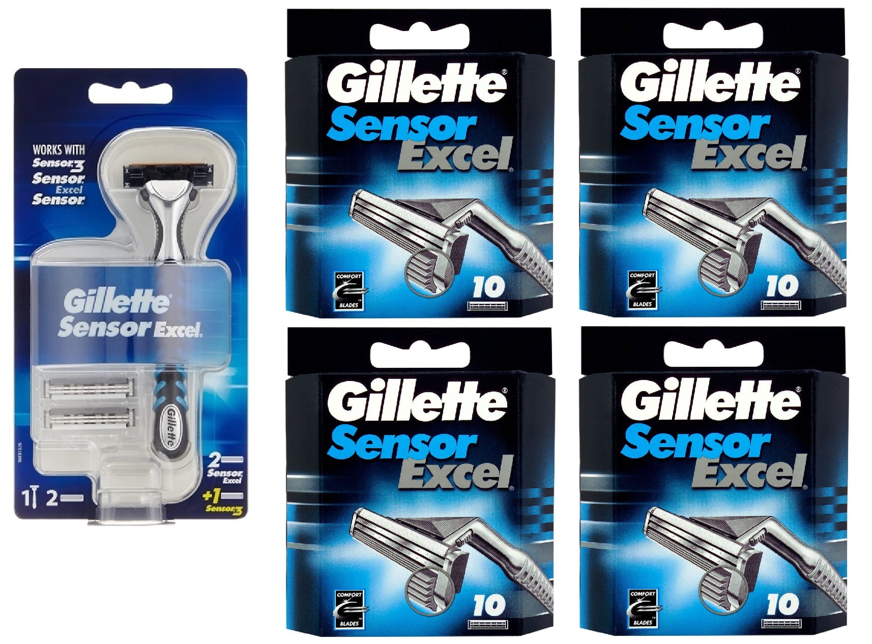 Gillette Sensor3 Razor Handle + Sensor Excel Refill Blades, 40 Count ...