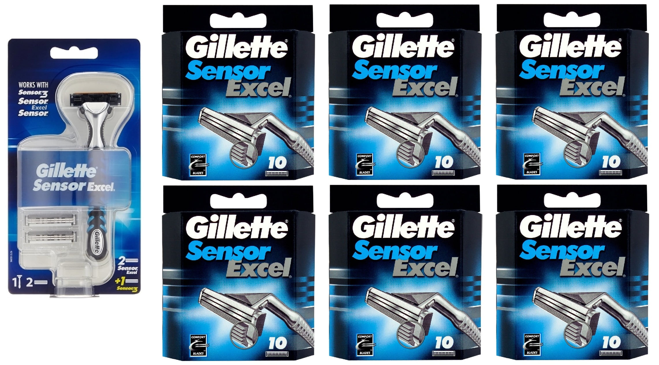 Gillette Sensor3 Razor Handle + Sensor Excel Refill Blades, 60 Count ...