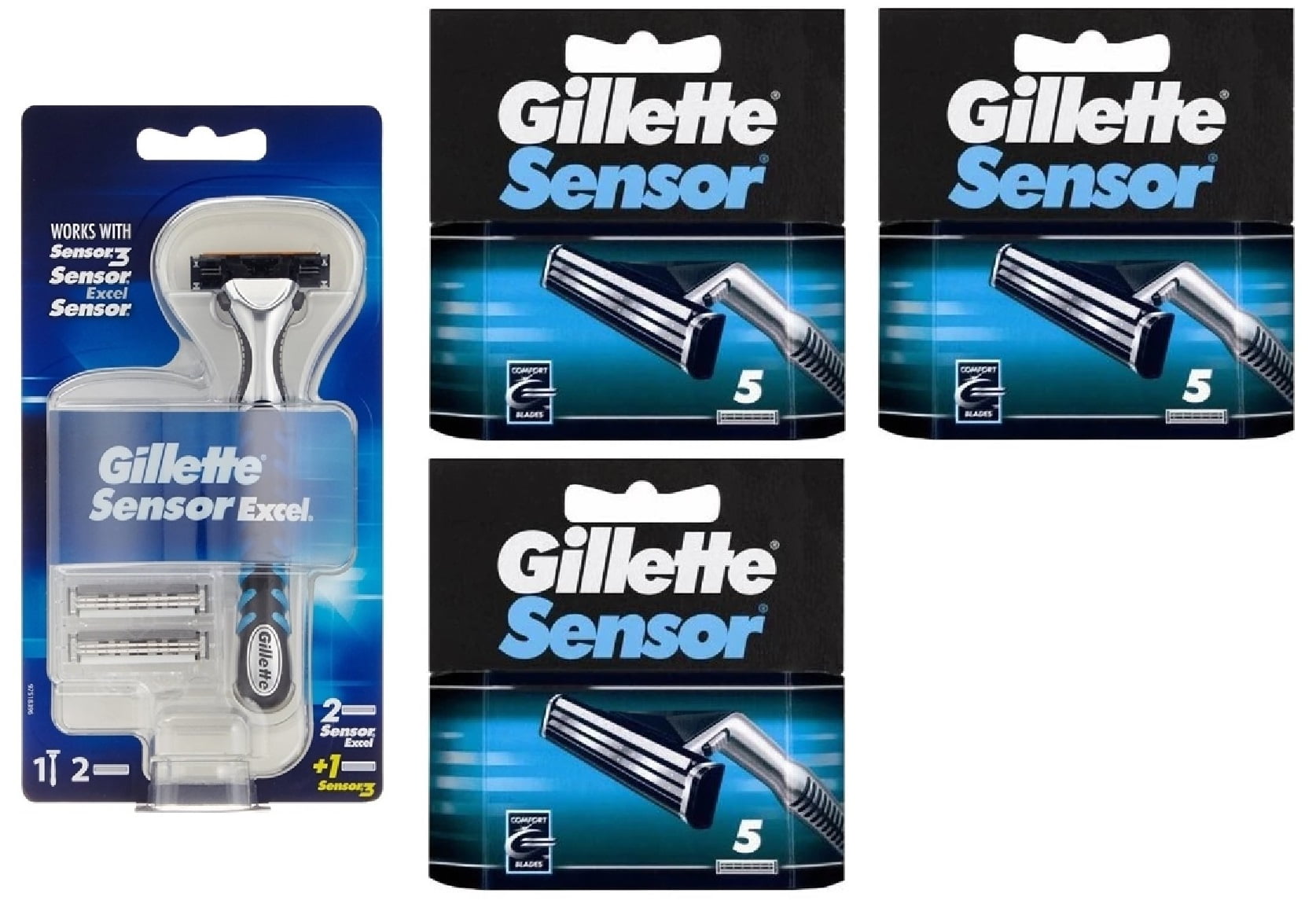 Gillette Sensor3 Excel Razor Handle + Sensor Refill Blades, 25 Count ...