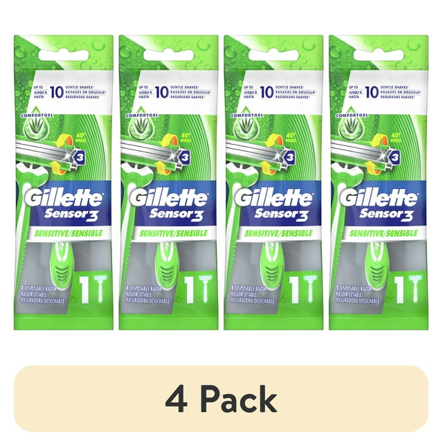 (4 pack) Gillette Sensor3 Sensitive Men's Disposable Razor, 1 Razor ...