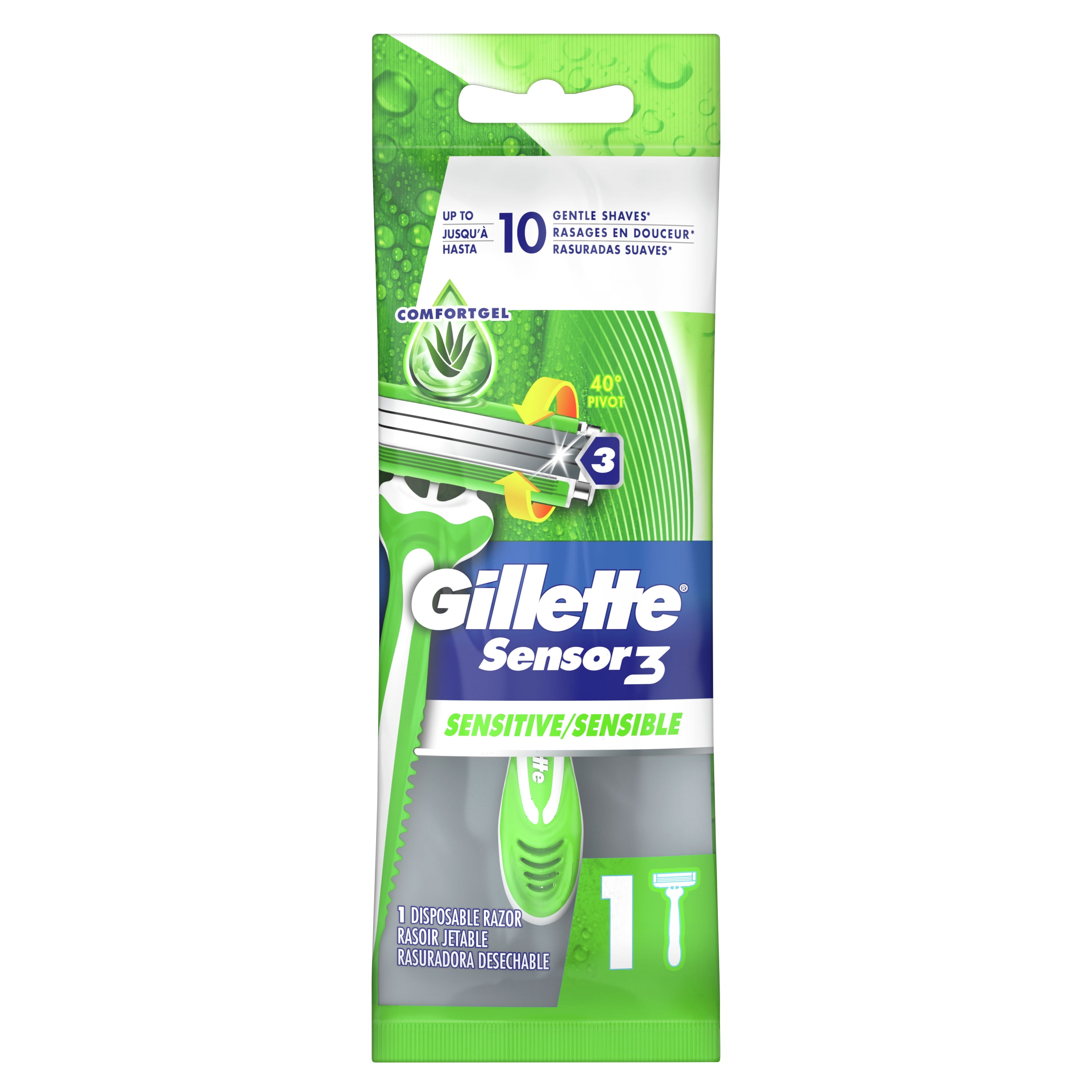 Gillette Sensor3 Sensitive Men's Disposable Razor, 1 Razor, Green ...