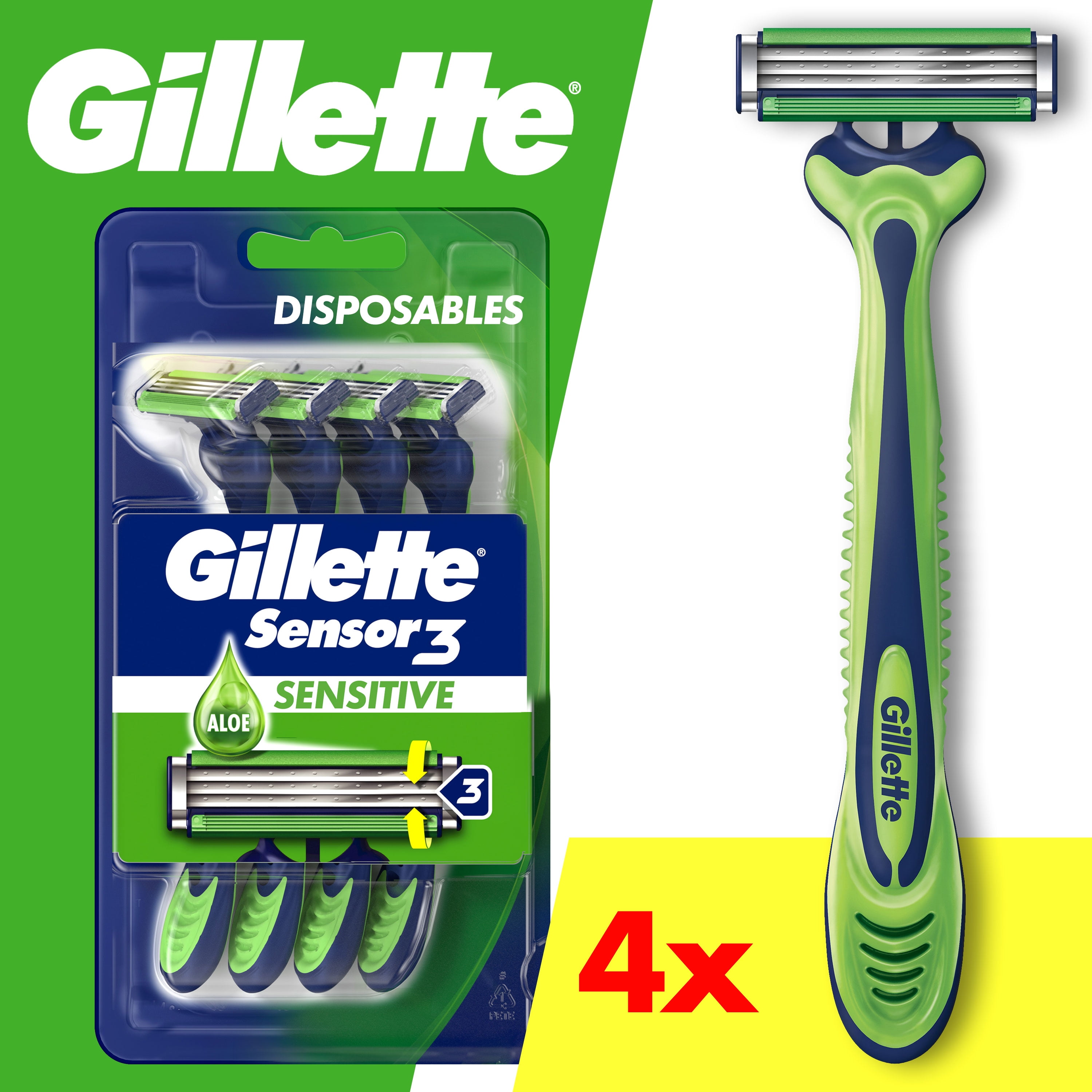 Gillette Sensor3 Sensitive Men's Disposable Razor, 4 Razors - Walmart.com