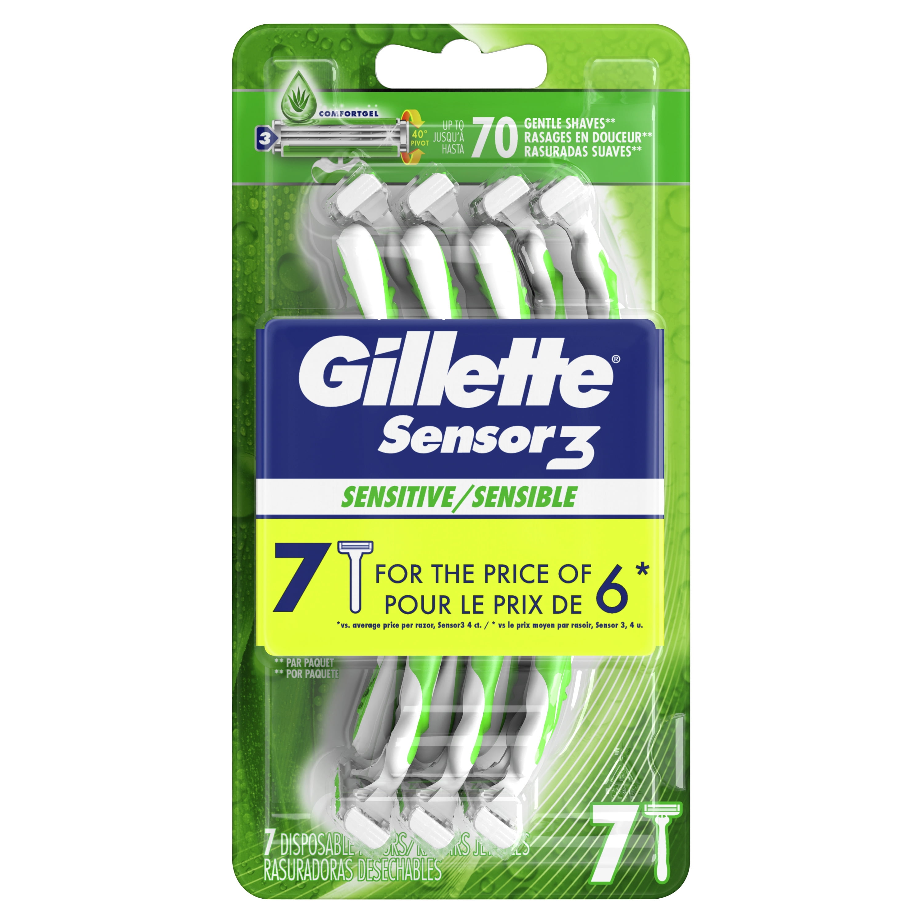 Gillette Sensor3 Sensitive Men's Disposable Razor, 7 Razors Count ...