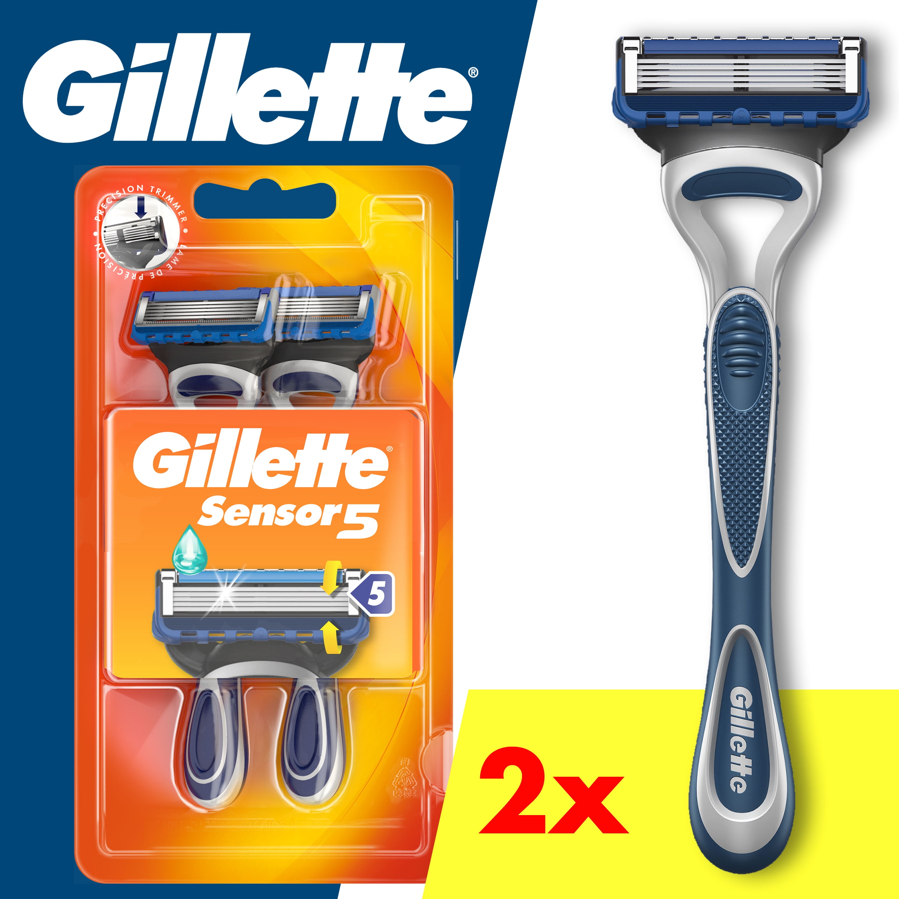 Gillette Sensor5 Men's Disposable Razors, 2 Count, Silver, Blue ...