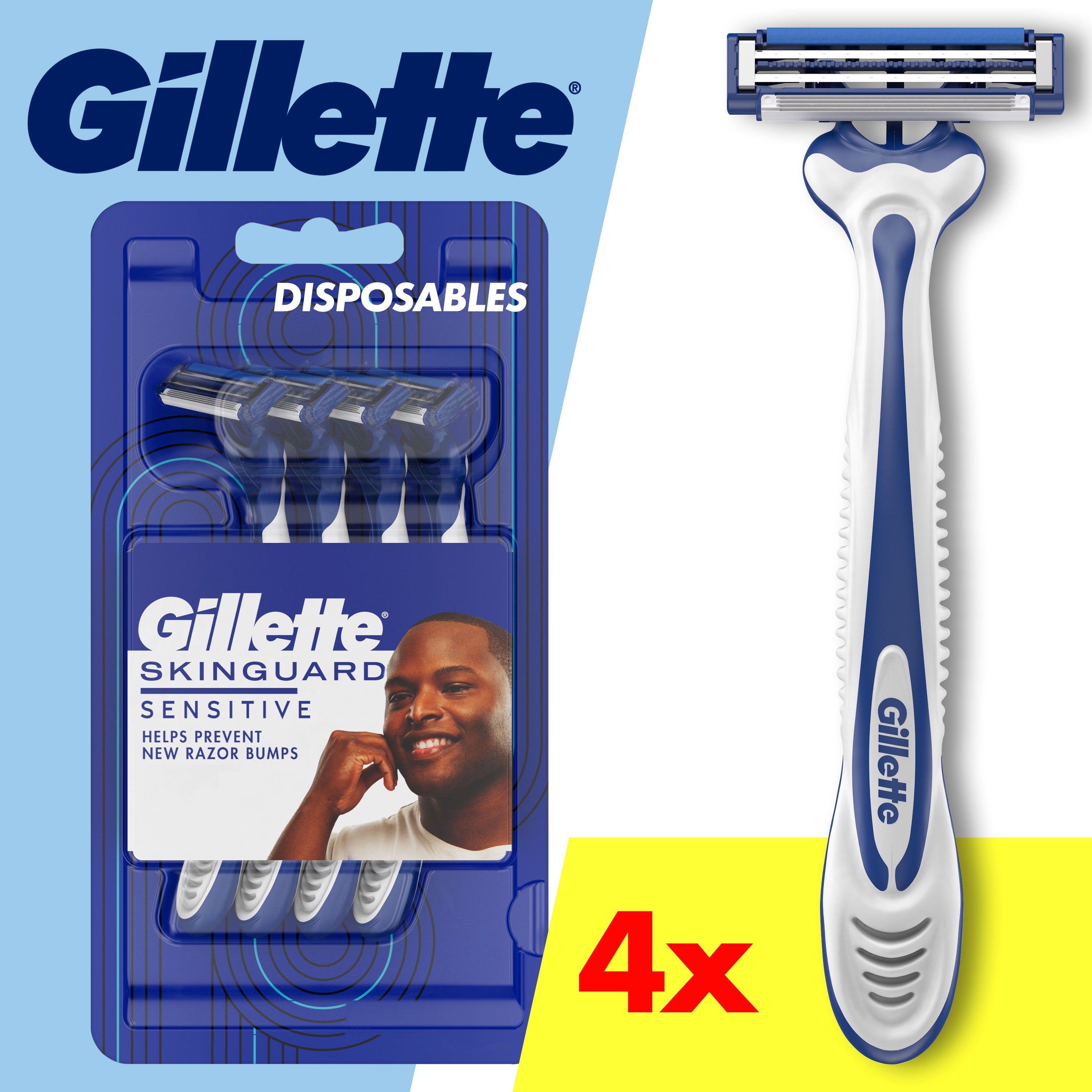 Gillette Skin Guard Sensitive Disposable Razors for Men, Blue, 4 Razors ...
