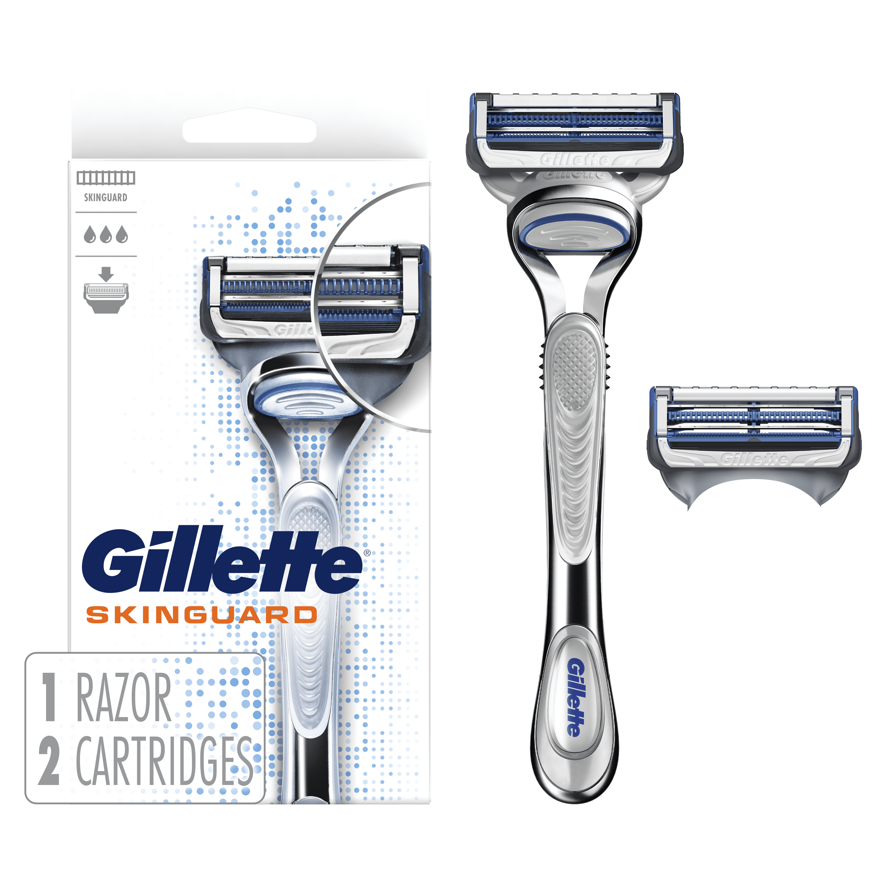 Gillette SkinGuard Men's Razor Handle and 2 Blade Refills, Silver ...