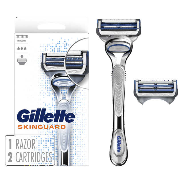 Gillette SkinGuard Men's Razor Handle and 2 Blade Refills, Silver ...