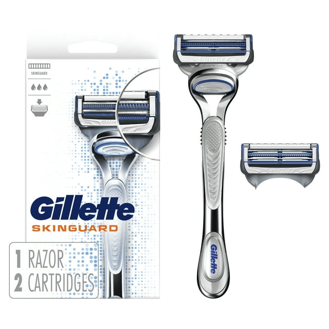 Gillette SkinGuard Men's Razor Handle and 2 Blade Refills, Silver ...