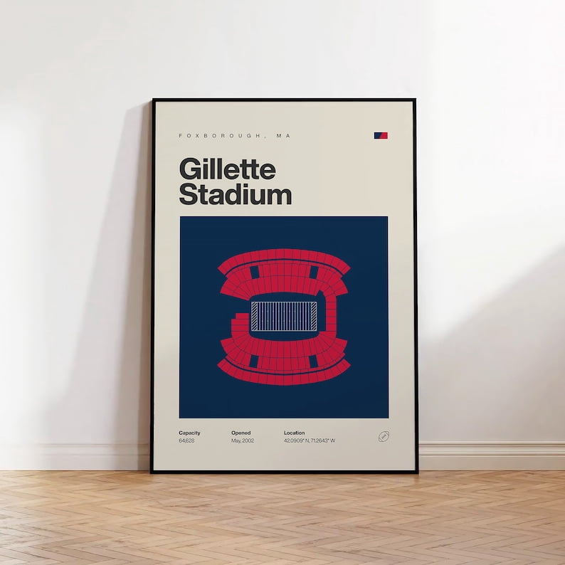 Gillette Stadium Poster in Minimalist Mid-Century Style, Perfect for ...