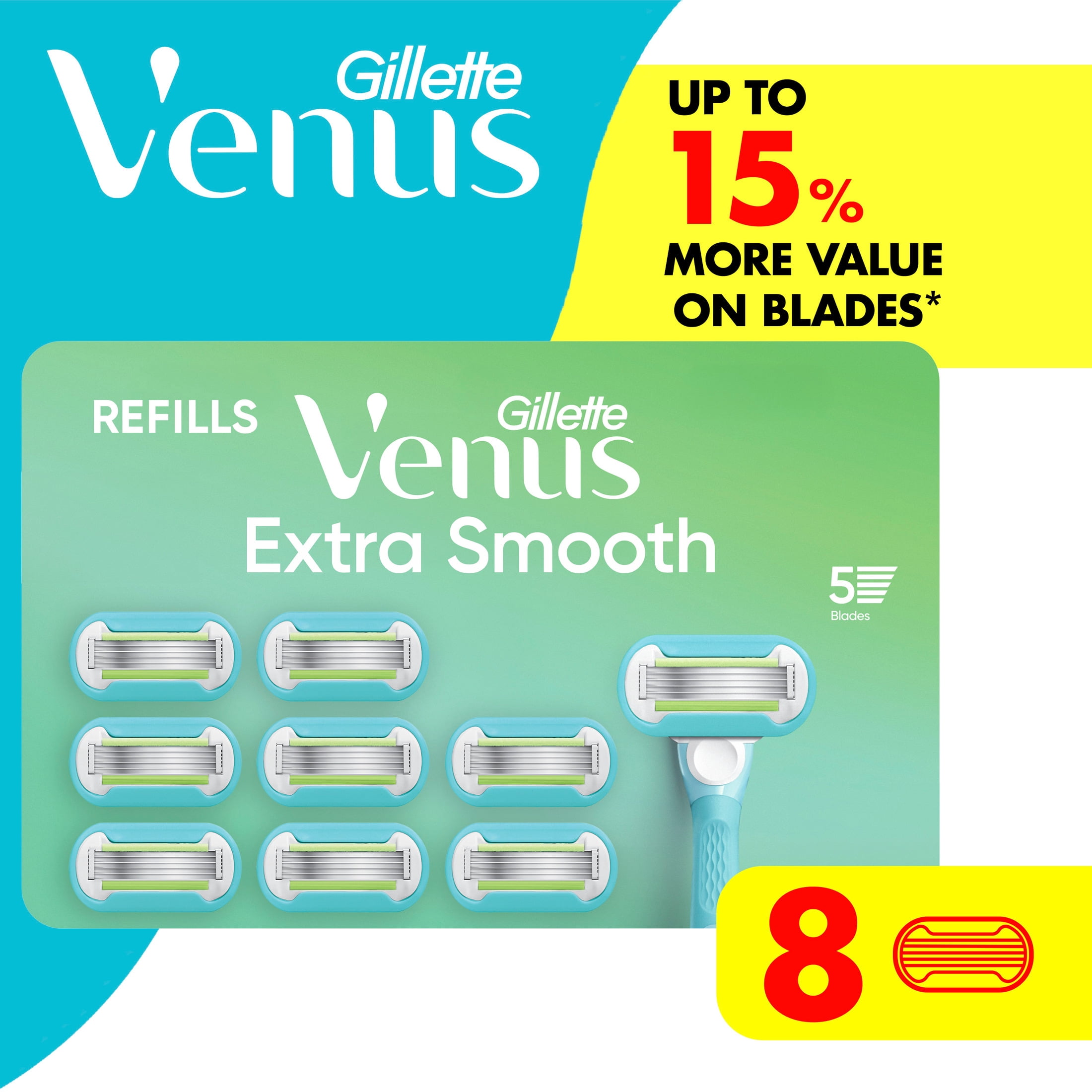 Venus Extra Smooth Women's Razor Blade Refills, 8 Count, 5-Blade, Long ...