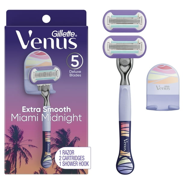 Gillette Venus Miami Midnight Extra Smooth Women's Razor Handle, 2 ...