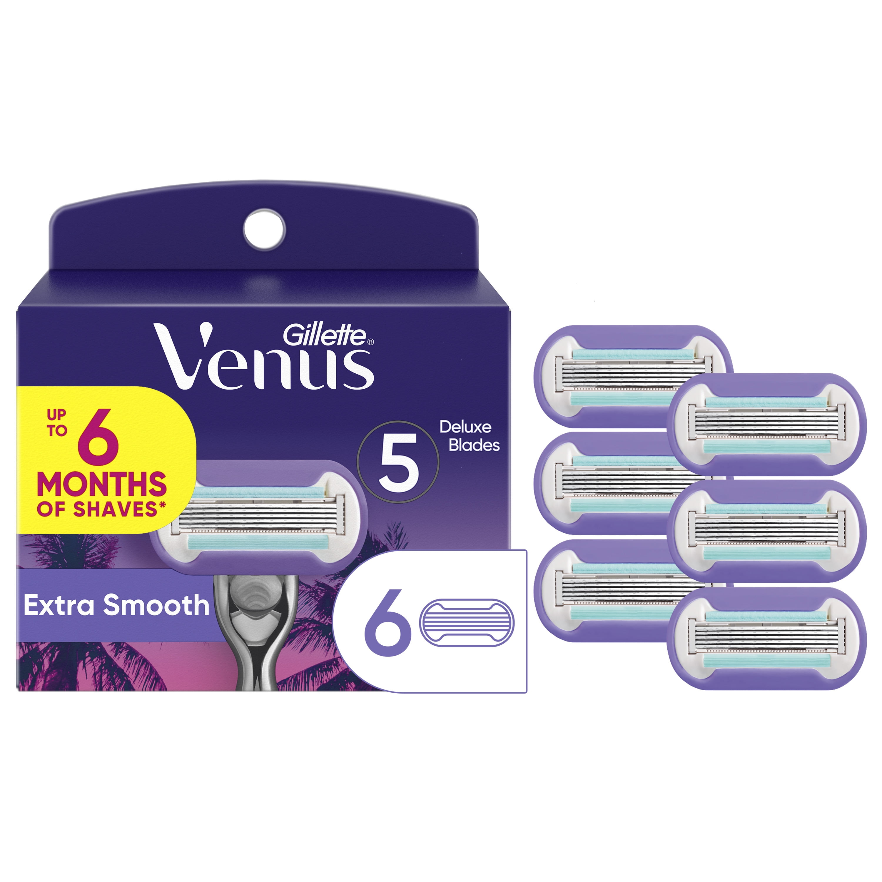 Gillette Venus Miami Midnight Women's Razor Refills, 6 ct - Smooth ...