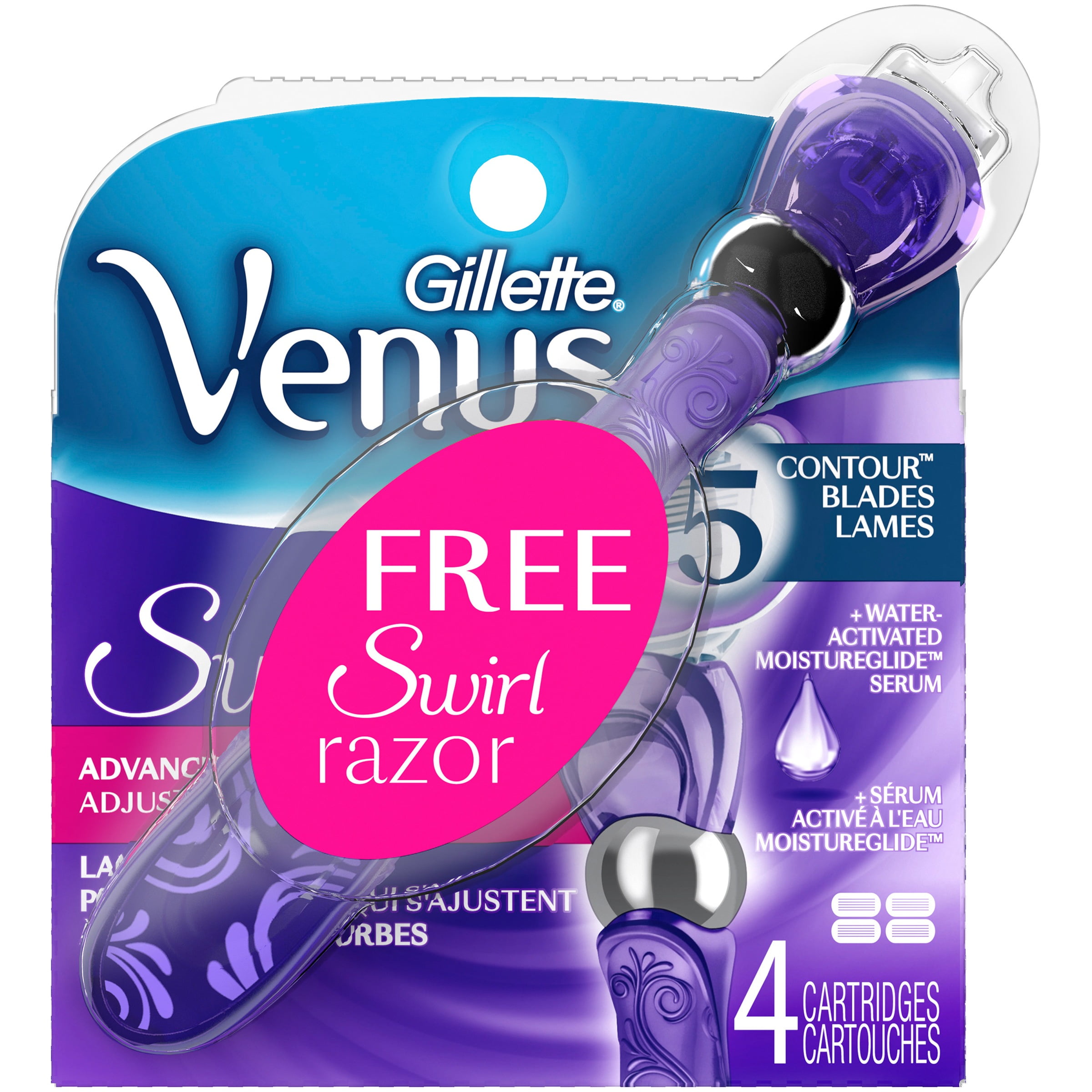 Gillette Venus Swirl Razor Cartridge with Handle, 4 Count - Walmart.com