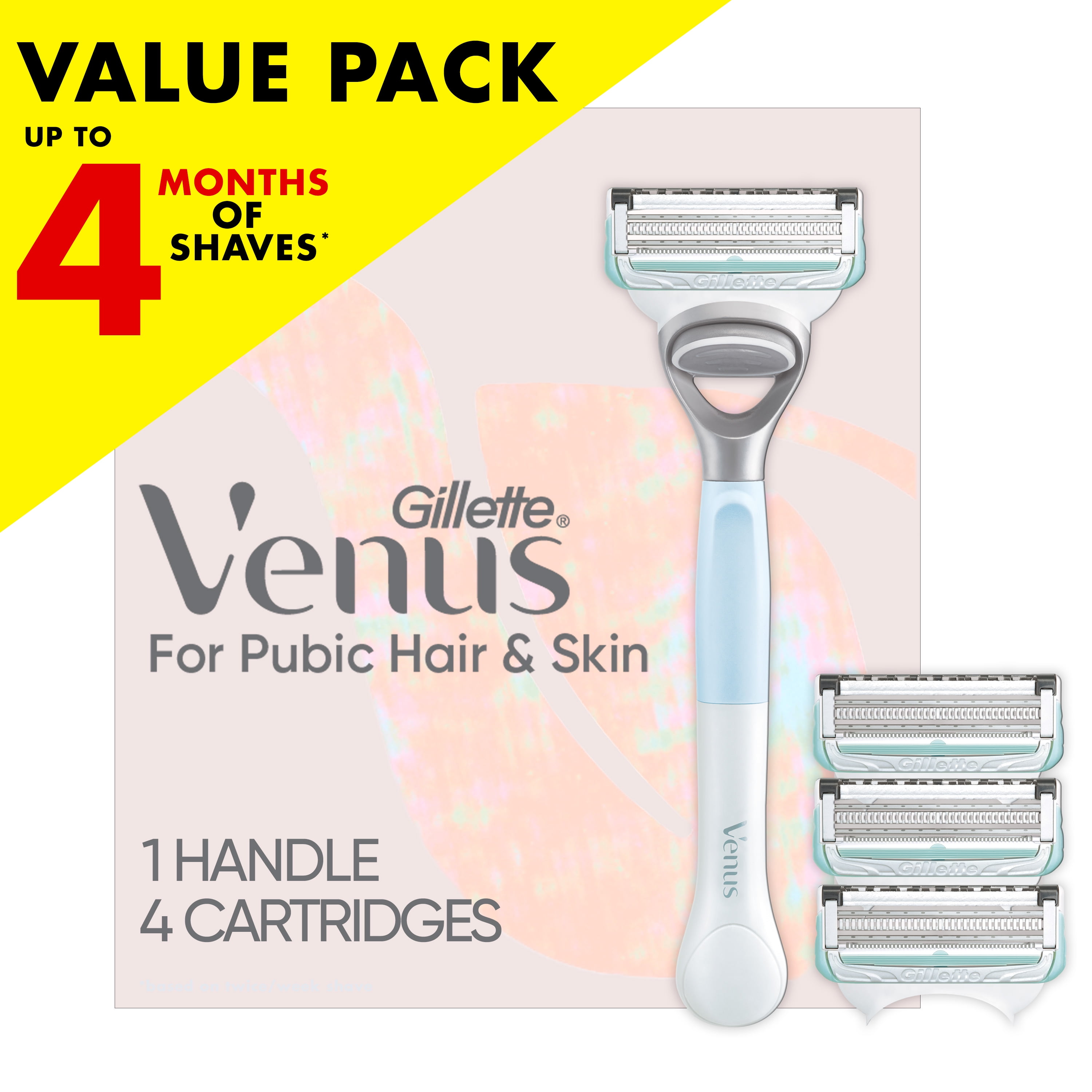 Gillette Venus Bikini Razor for Pubic Hair and Skin, Women's Handle + 4 Blade Refills - Walmart.com