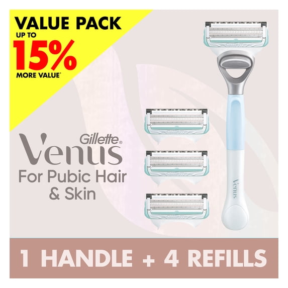 Venus Women's Razor Handle with 4 Refills for Pubic Hair Skin ...