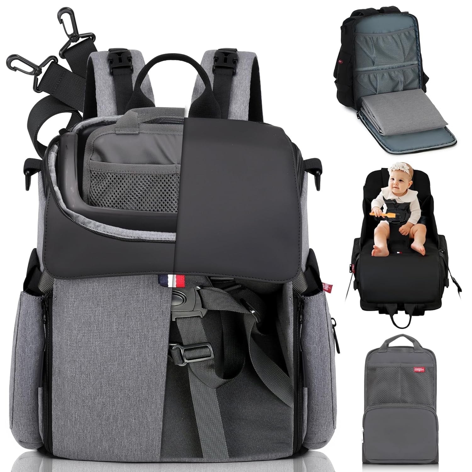 GillyGro Diaper Bag Backpack Set with In-built Booster, Roll-out ...