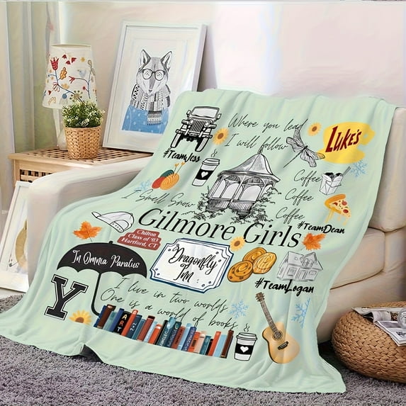 Gilmore Girls Plush Blanket - Mint Green with Characters, Quotes ...