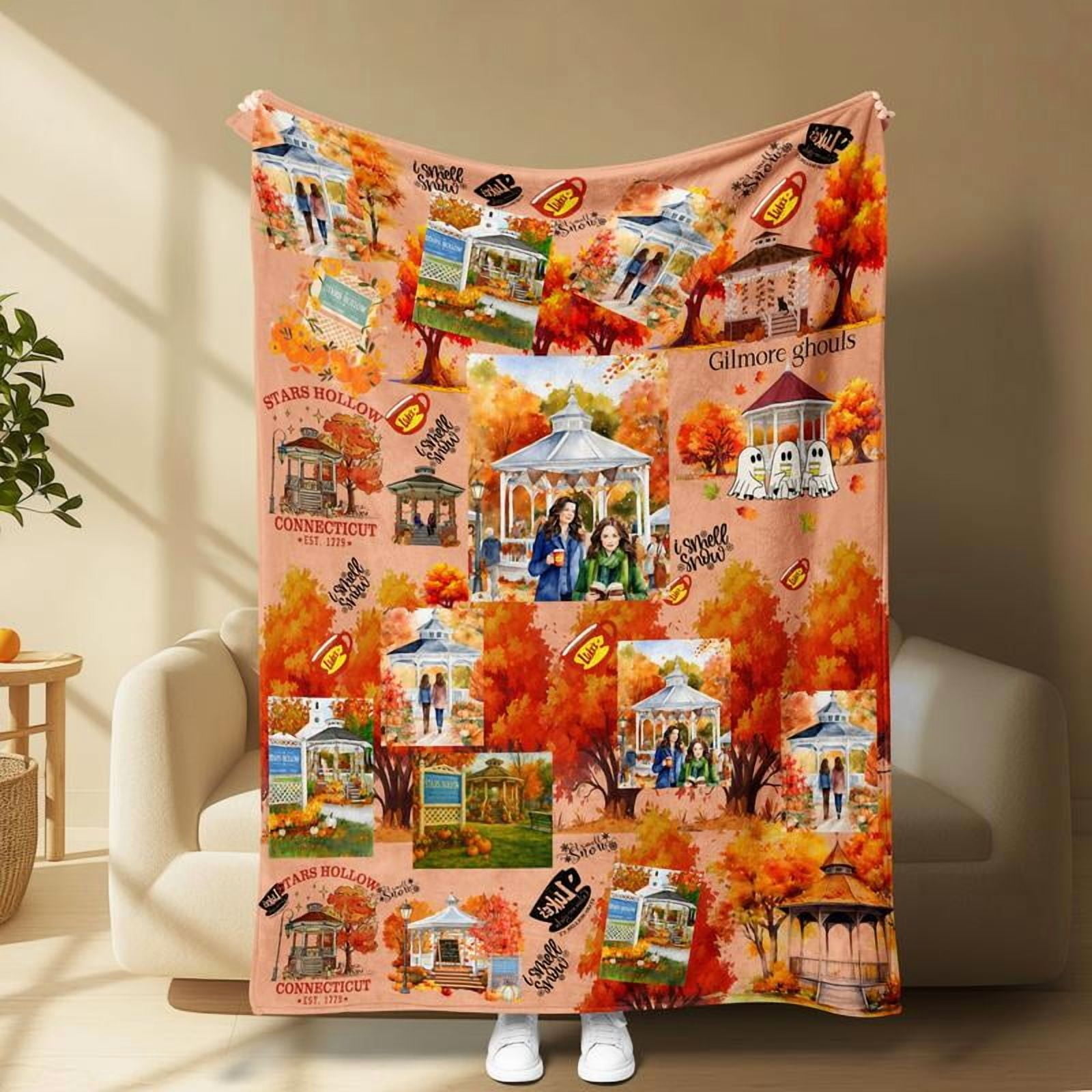 Gilmore Girls Stars Hollow Autumn Flannel Blanket, Cozy Town Scenes ...