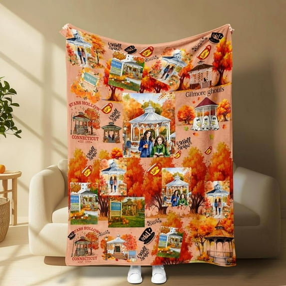 Gilmore Girls Stars Hollow Autumn Flannel Blanket, Cozy Town Scenes ...