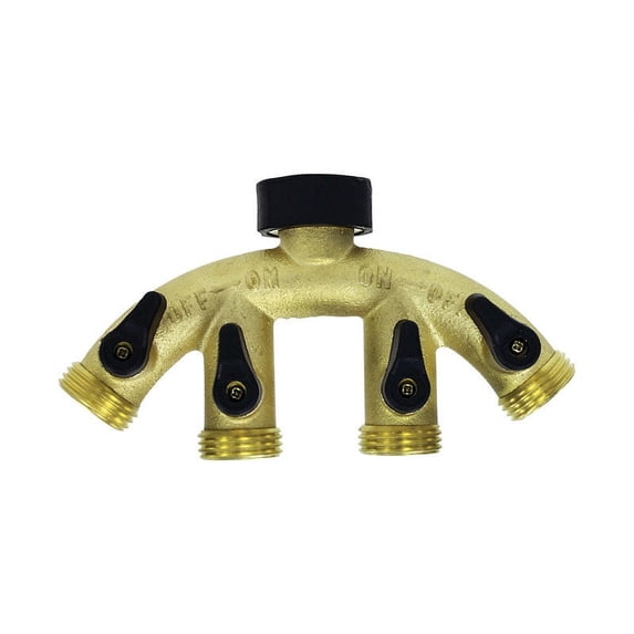 Gilmour Brass 4-Way Shut-off Valve, 5/8 in, Easy Grip Handles, Swivel ...