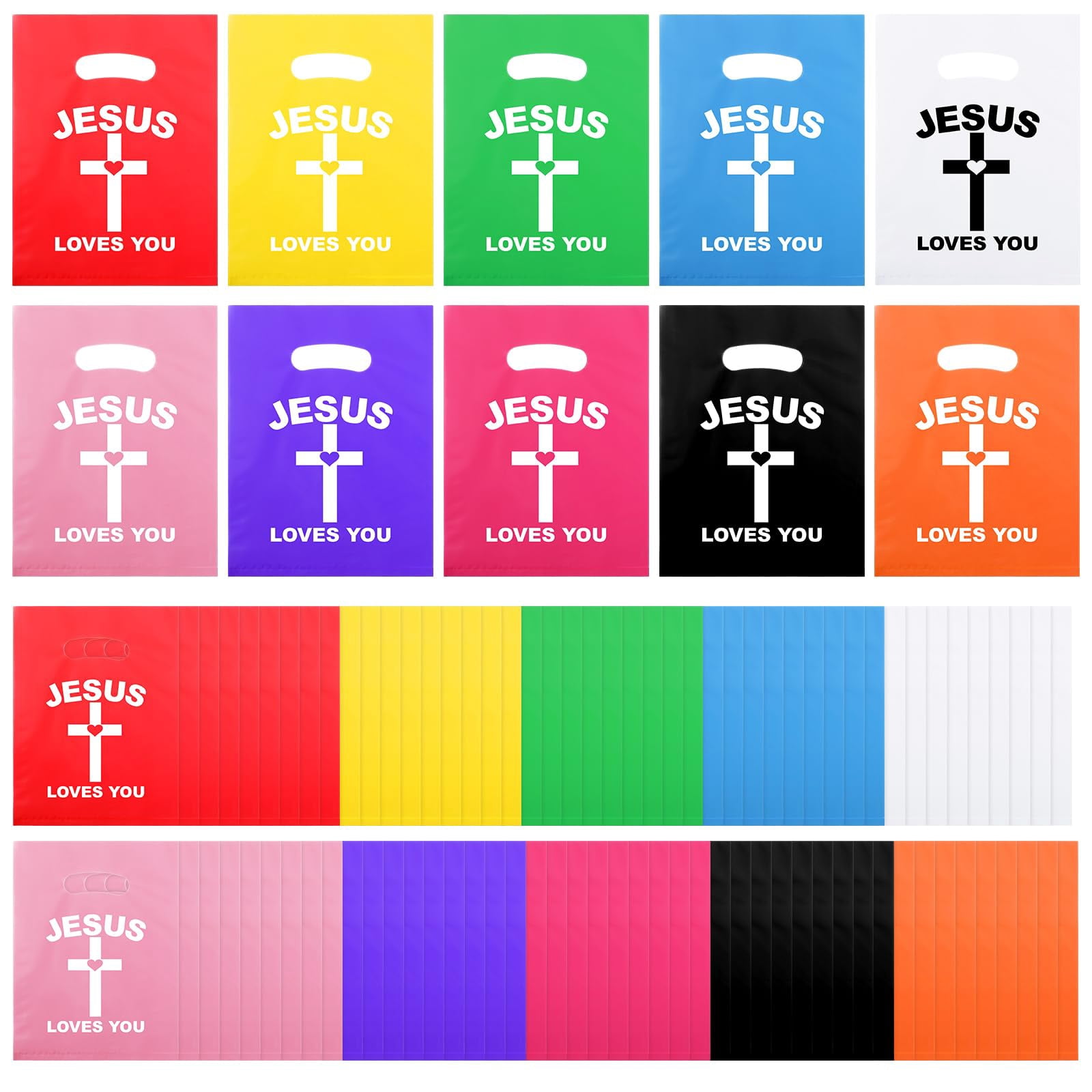 Gilprop 50 Pcs JESUS LOVES YOU Gift Bags Plastic Goody Bags with ...